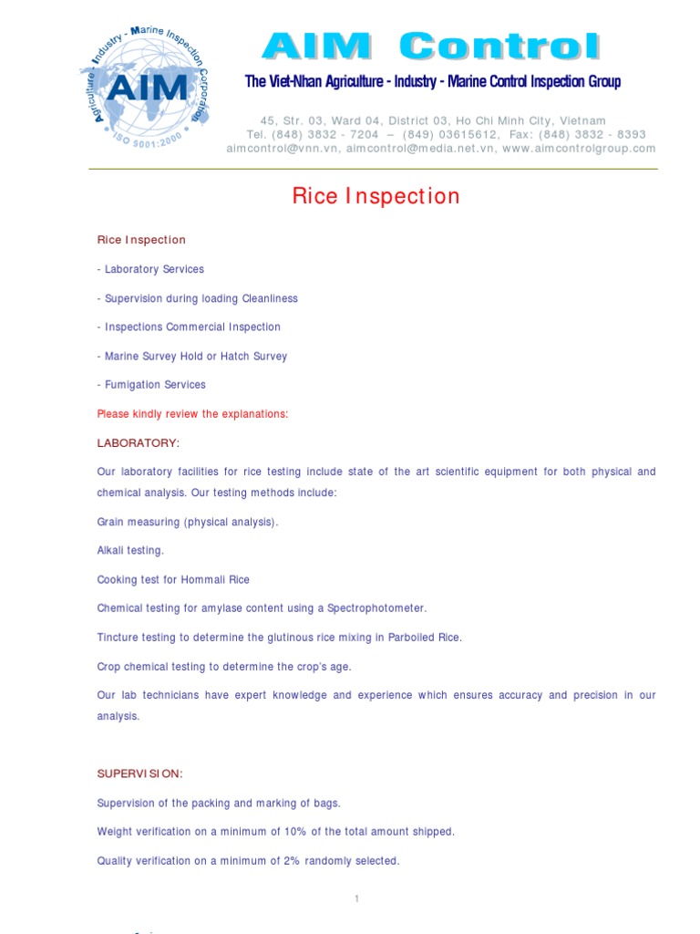 White Rice Inspection - Testing | PDF | Rice | Seed