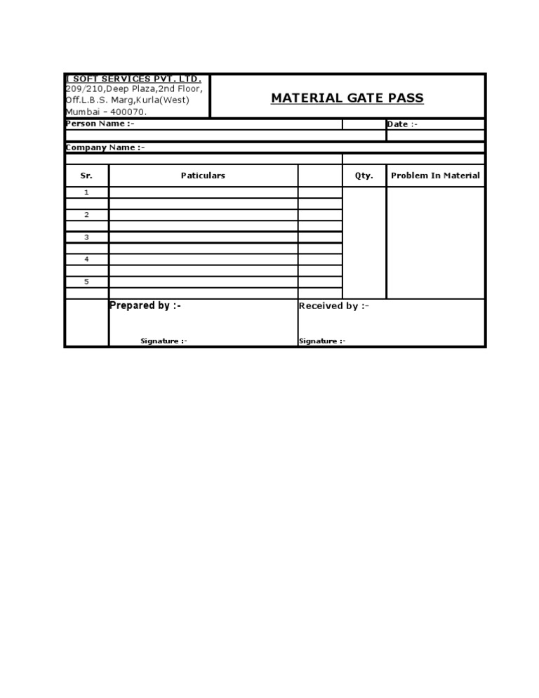 Gate Pass Template Master Template