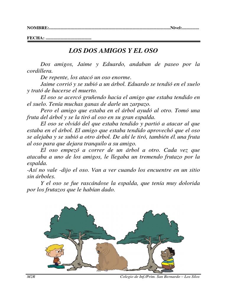 Ficha3LENlos Dos Amigos y El Oso | PDF | Ocio
