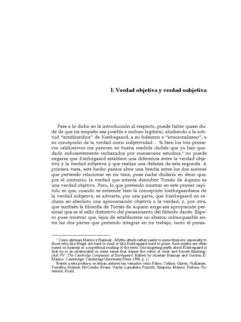 3. I. Verdad Objetiva y Verdad Subjetiva | Verdad | Søren Kierkegaard
