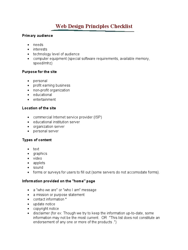 Web Design Principles Checklist | PDF | World Wide Web | Internet & Web