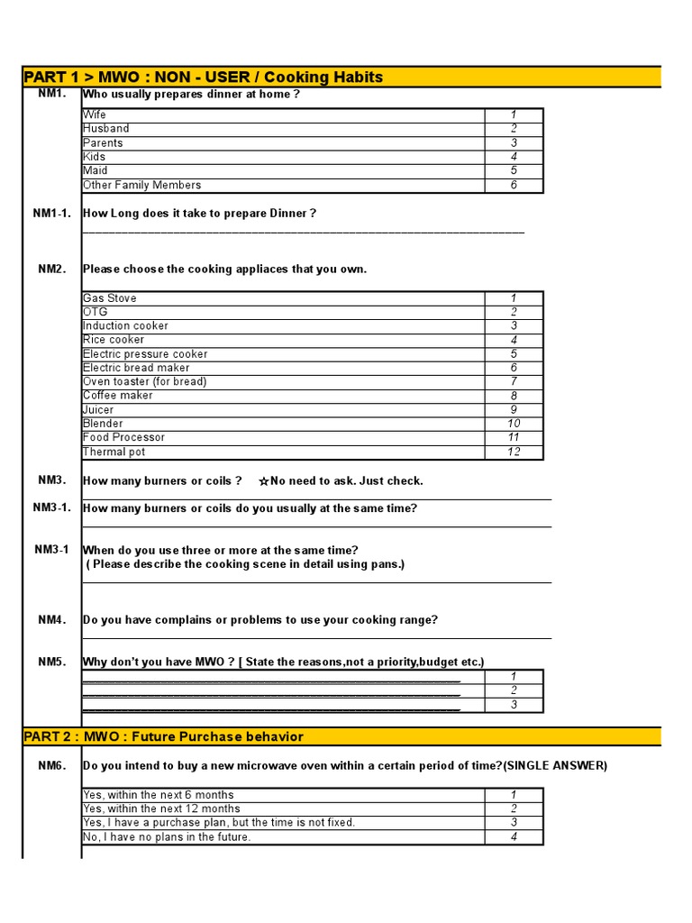 Panasonic Questionnaire | PDF | Kitchen Stove | Cooking Appliances