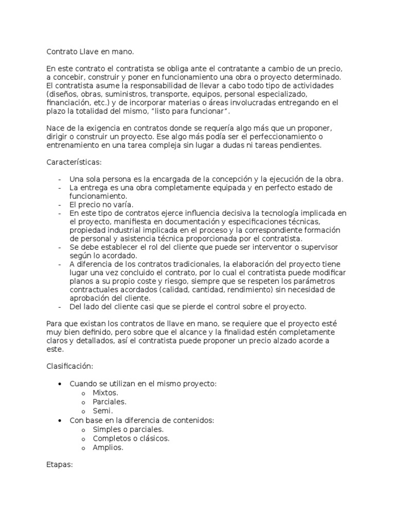 Contrato Llave en Mano | Descargar gratis PDF | Negocios (general) | Business