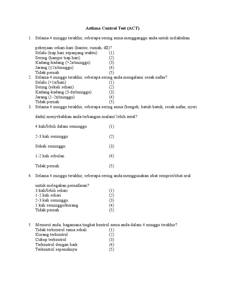 Asthma Control Test | PDF