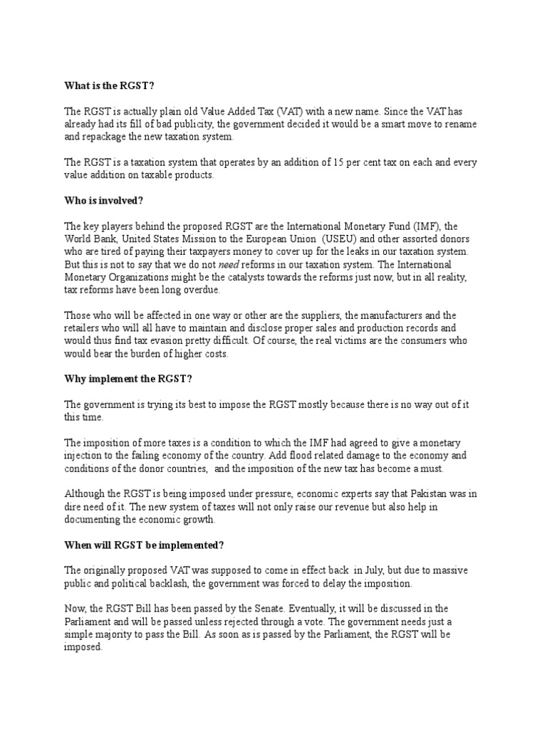 What Is The RGST | PDF | Sales Tax | Value Added Tax