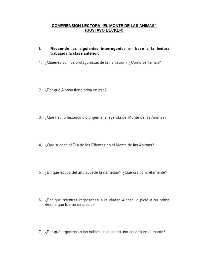 Comprension Lectora El Monte de Las Animas | PDF