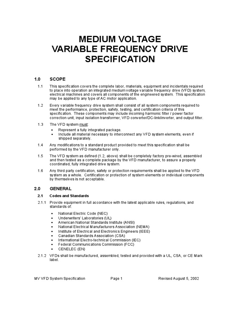 MV VFD Spec | PDF | Electrical Wiring | Transformer