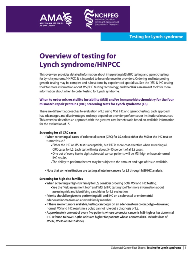 11-0456 Fact Sheets (Testing For Lynch Syndrome) | PDF | Colorectal ...