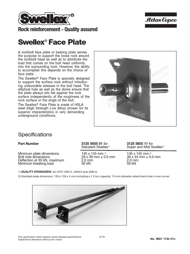 Swellex Face Plate: Rock Reinforcement - Quality Assured | PDF ...