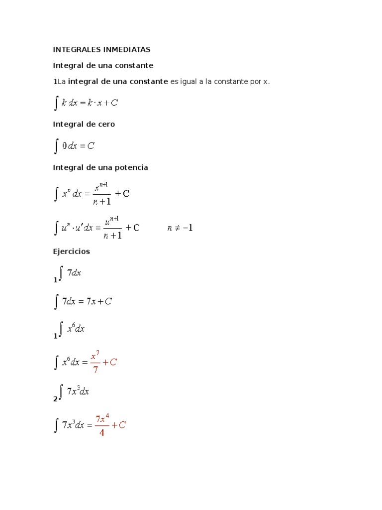 Ejercicios de Integrales Inmediatas | PDF