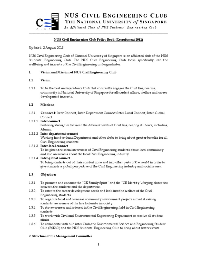 NUS Civil Engineering Club Recruitment 2013 Policy Book (HIGHLIGHTED ...