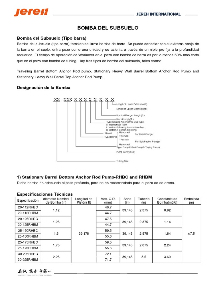 Bombas de Subsuelo: Tipos y Especificaciones | PDF | Bomba | Gases