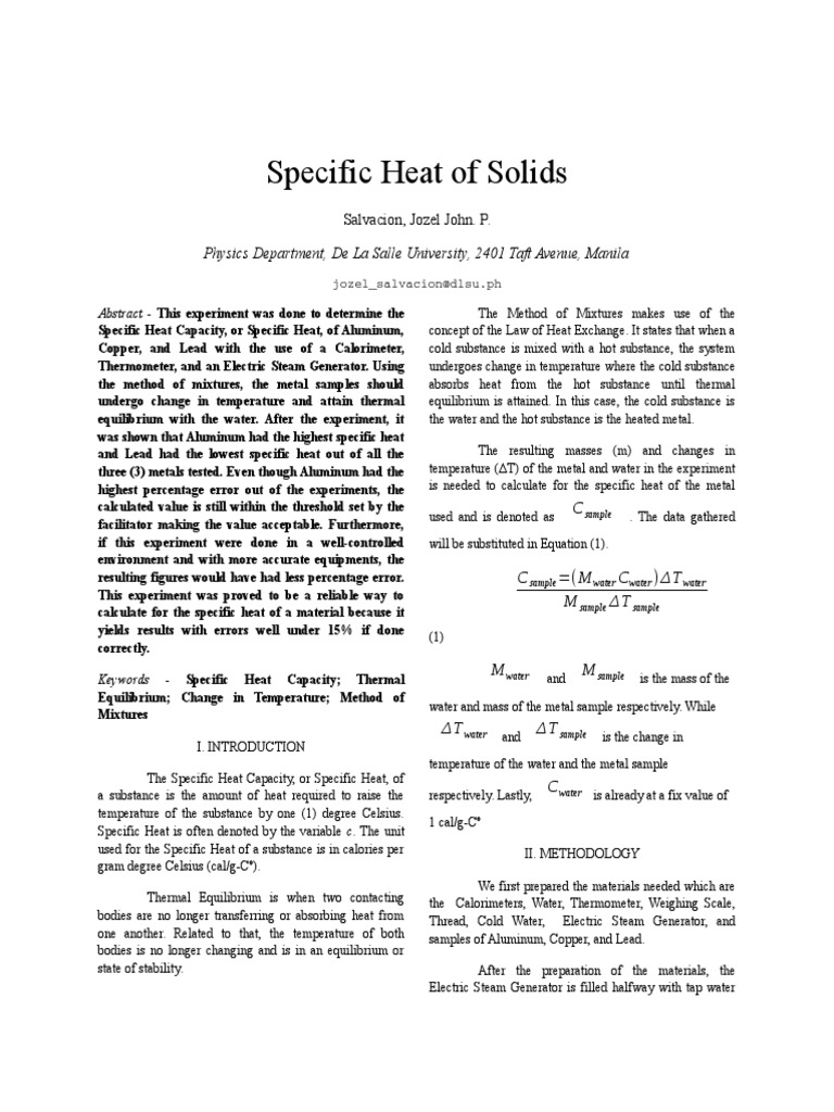 Specific Heat of Solids | PDF | Heat Capacity | Temperature