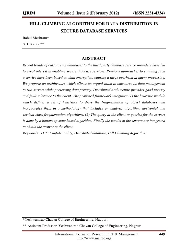 A Hill Climbing Algorithm for Secure Data Distribution Across Multiple Database Servers | PDF ...
