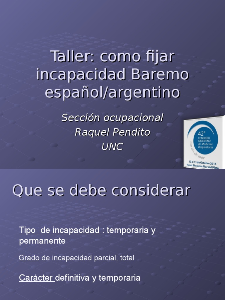 Taller sobre Incapacidad Laboral y Baremo UNC | PDF | Medicina ...