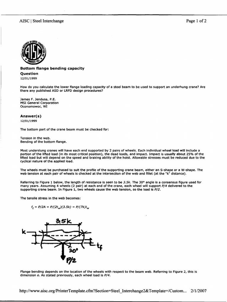 AISC Local Wheel Bending Stress | PDF