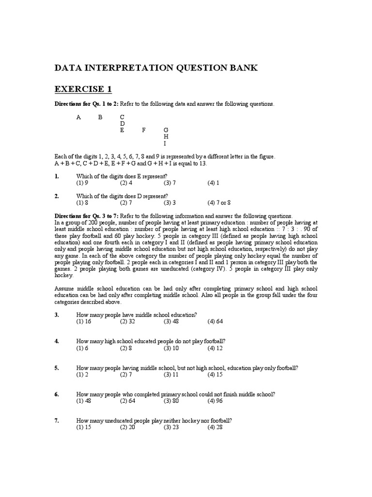 Data Interpretation Question Bank Exercise 1 | PDF | Triangle ...