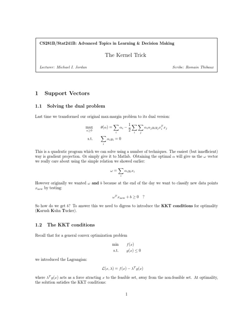 Lec3-The Kernel Trick | PDF | Support Vector Machine | Mathematical ...