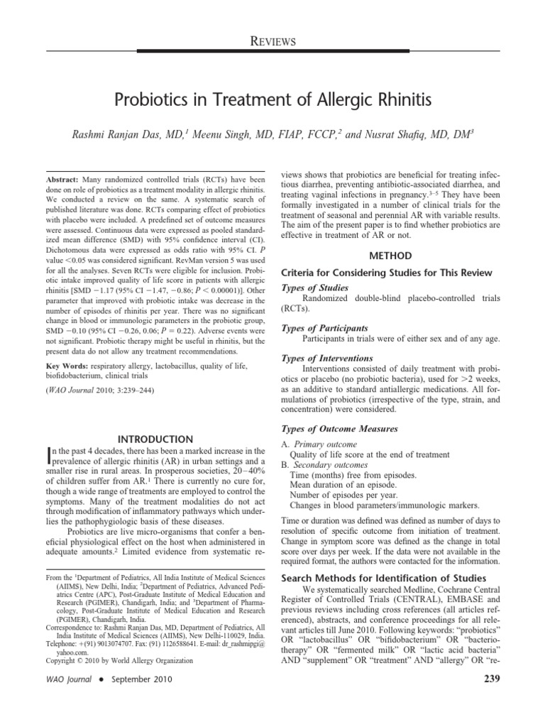 Probiotics in Treatment of Allergic Rhinitis | PDF | Probiotic | Allergy
