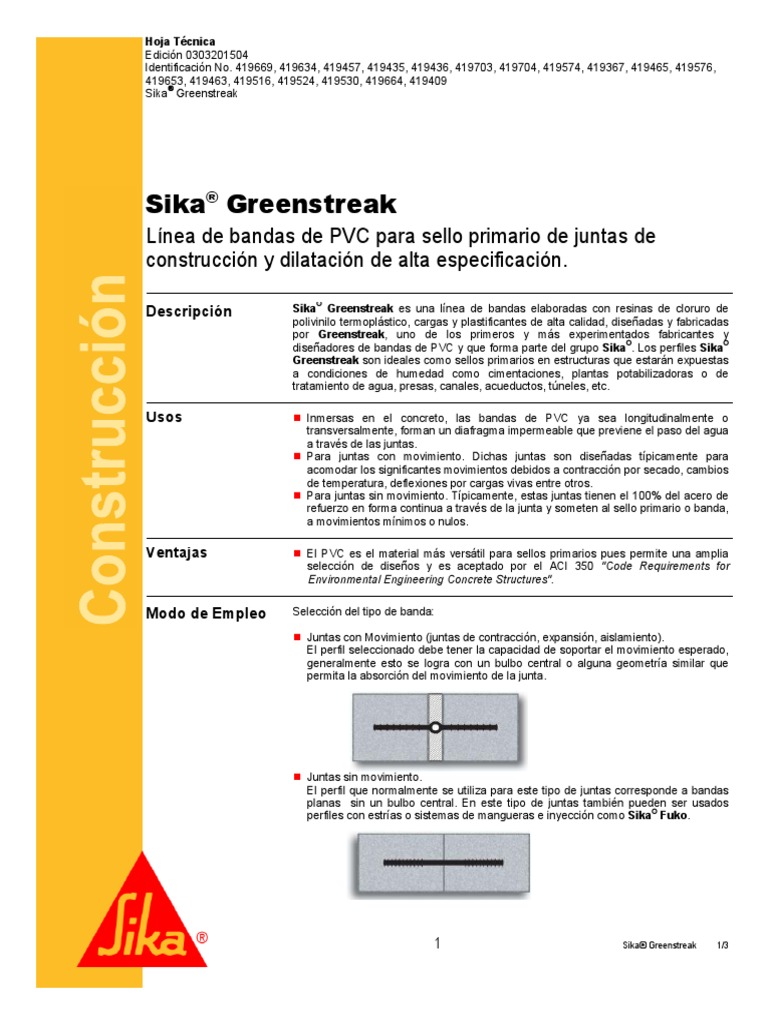 Bandas Impermeables PVC Sika Greenstreak | PDF | Cloruro de polivinilo ...