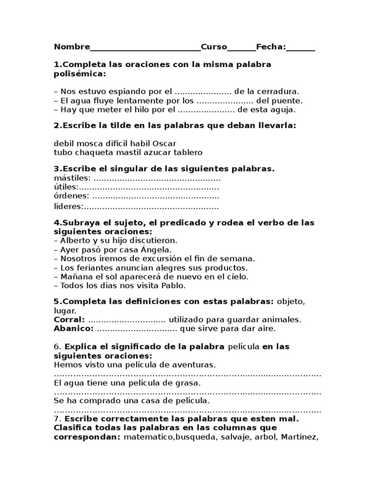 Ejercicios de Lengua para Primaria | PDF