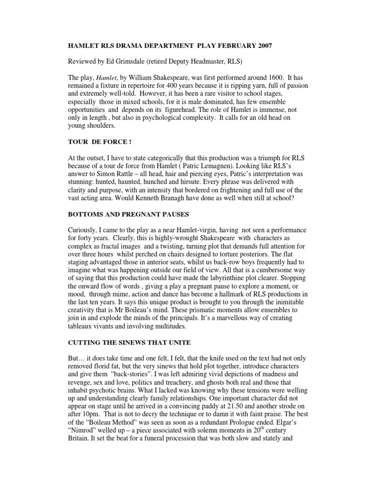 Hamlet Review | PDF | Hamlet | Plays Based On European Myths And Legends