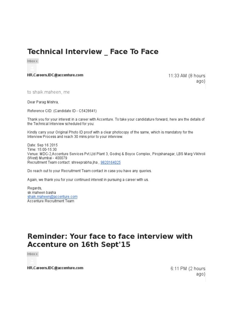 Accenture Interview Call Letter | PDF | Access Control | Written ...