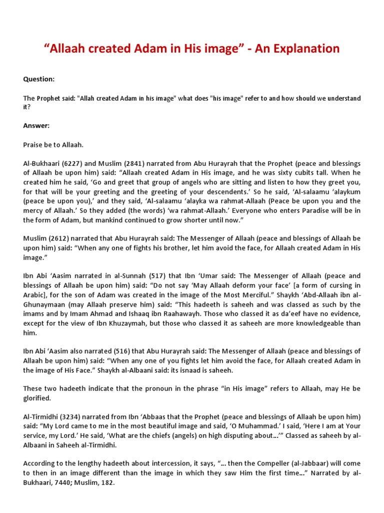Understanding Adam's Creation | PDF | Hadith | Prophets And Messengers ...