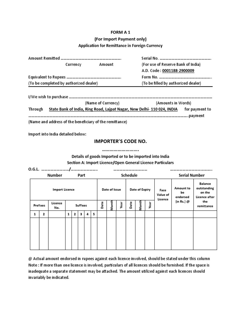 Form A1 For Import Payment (By Surendra) | PDF | Banks | Invoice