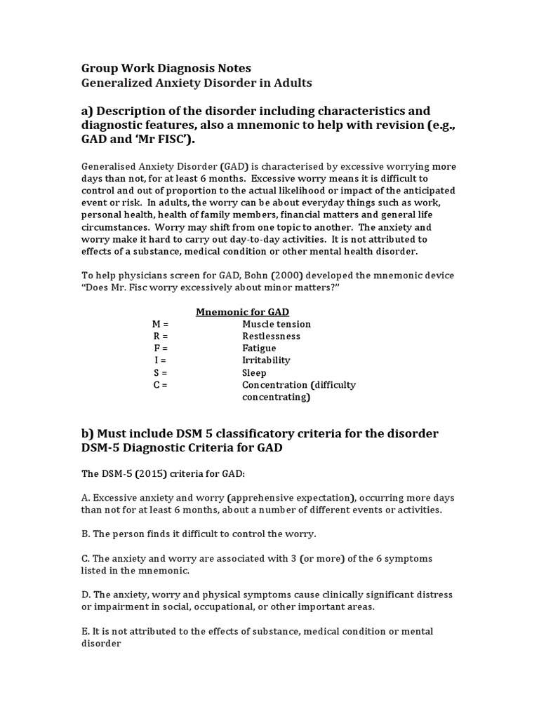 WK 2 Gad Diagnosis Information | PDF | Generalized Anxiety Disorder ...