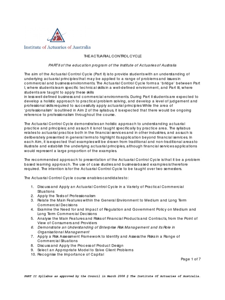 Actuarial Control Cycle Overview | PDF | Risk Management | Enterprise ...