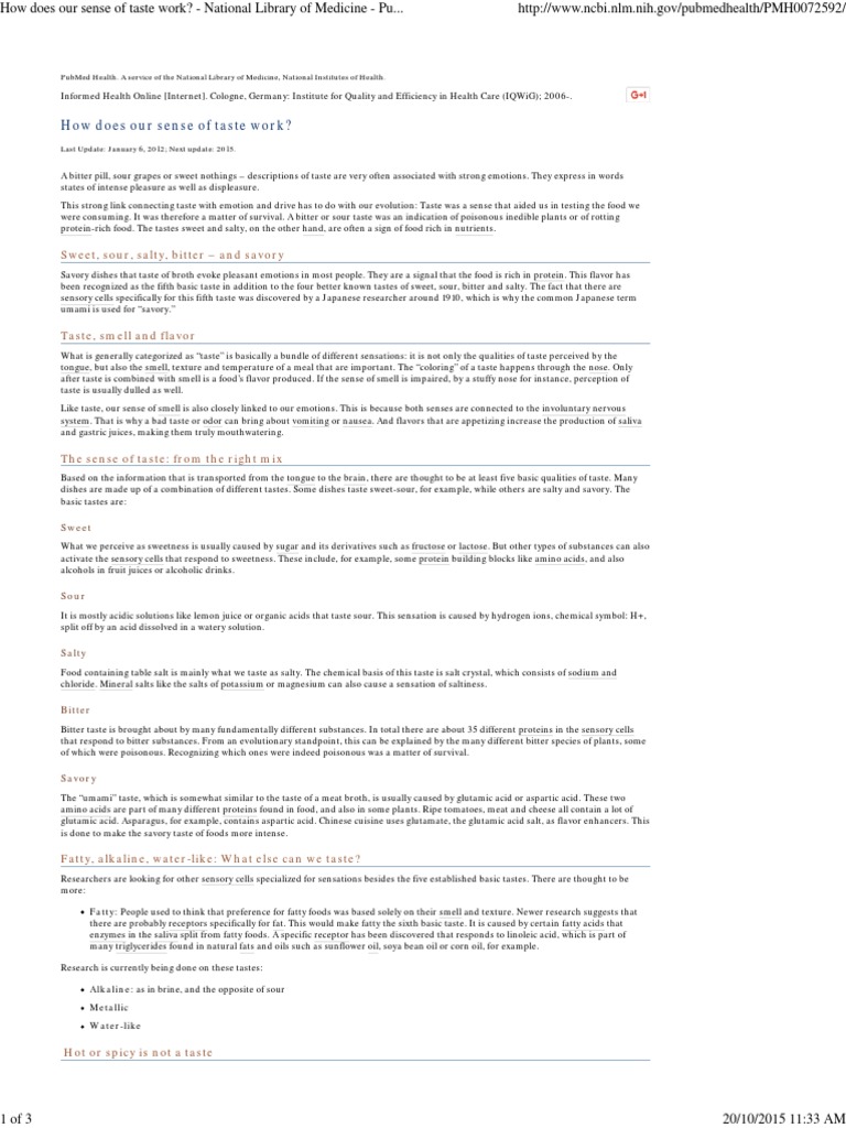 How Does Our Sense of Taste Work - National Library of Medicine ...
