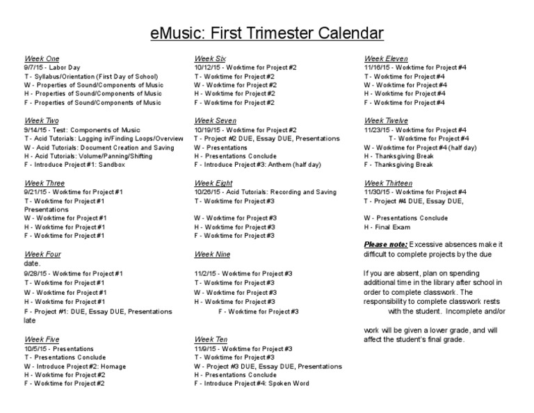 eMusic First Trimester Schedule | PDF | Foreign Language Studies