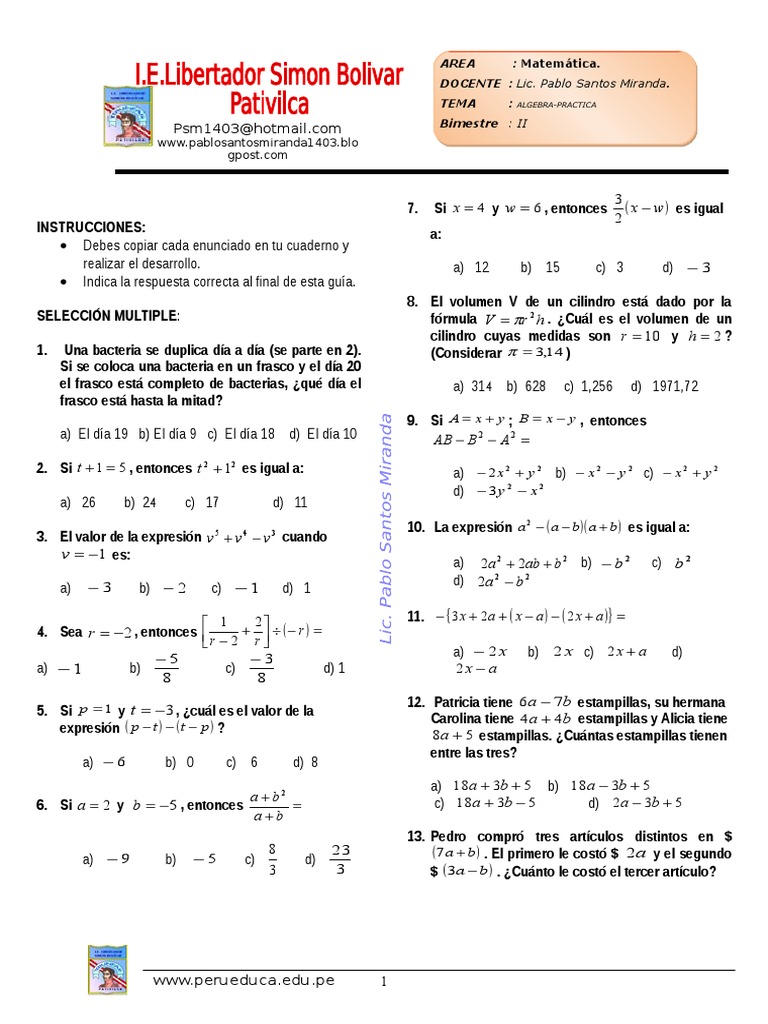 Guia 003 2° Algebra Practical | PDF | Enseñanza de matemática