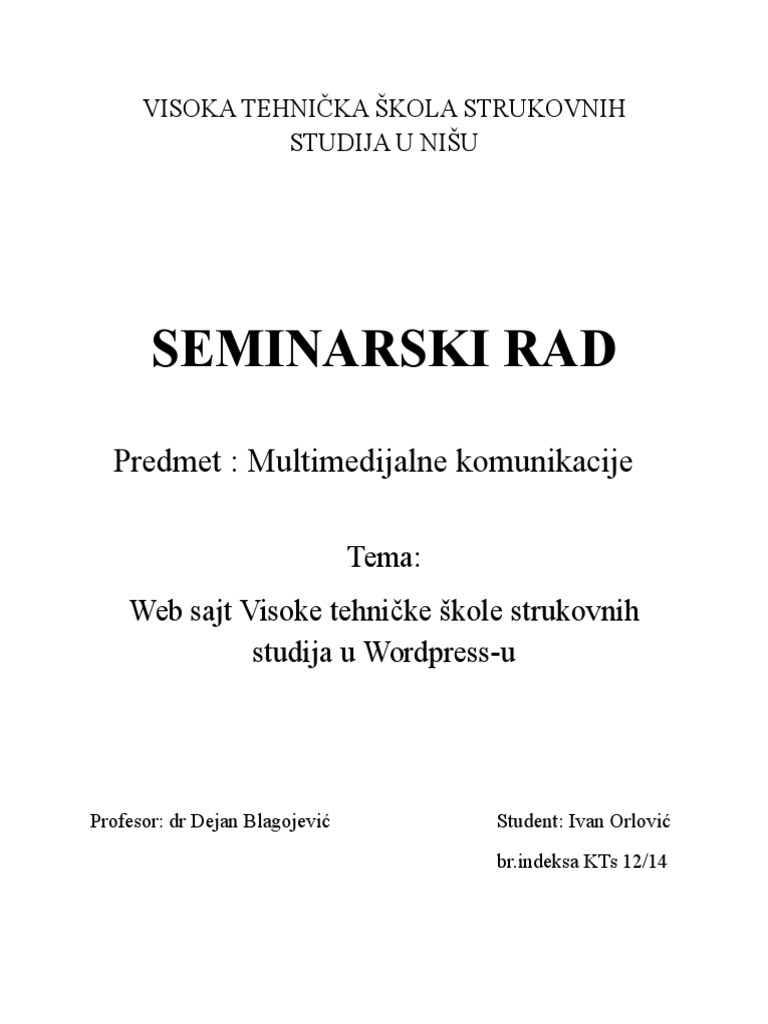 Seminarski Rad: Predmet: Multimedijalne komunikacije