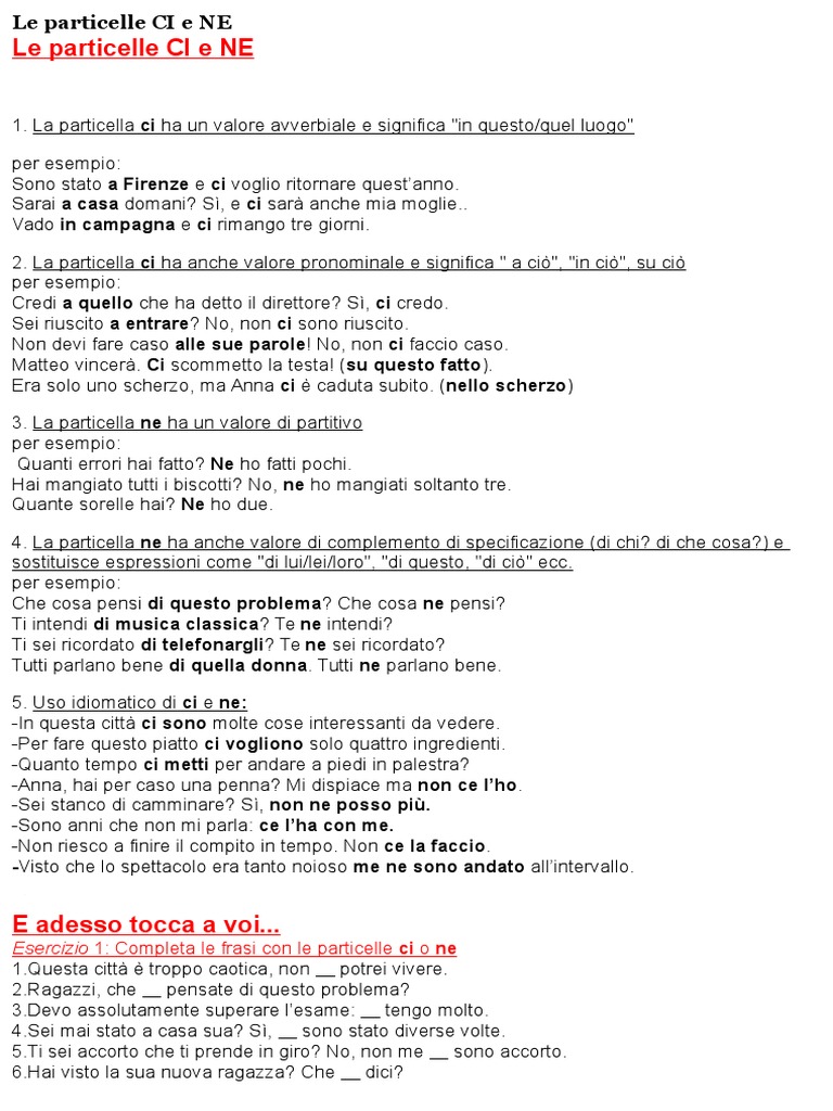 Le Particelle CI e NE | PDF