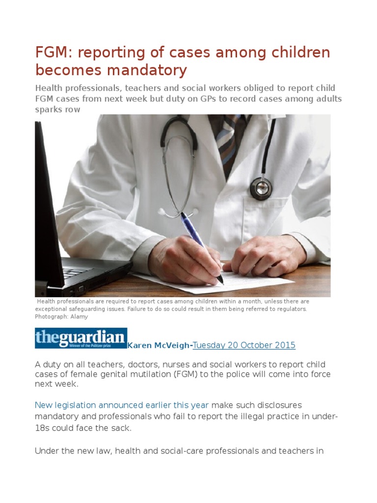 FGM Reporting of Cases Among Children Becomes Mandatory | PDF | Female ...
