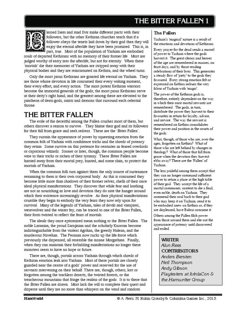 Bitter Fallen - Harn Bestiary Entry | PDF | Afterlife | Soul