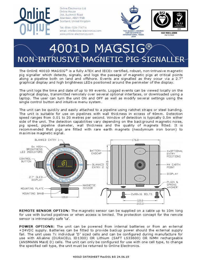 Non-Intrusive Magnetic Pig Signaller | PDF | Battery (Electricity ...