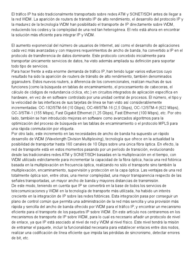 Nueva Generacion de Redes Troncales Ip Sobre WDM | PDF | Modo de Transferencia Asíncrona ...