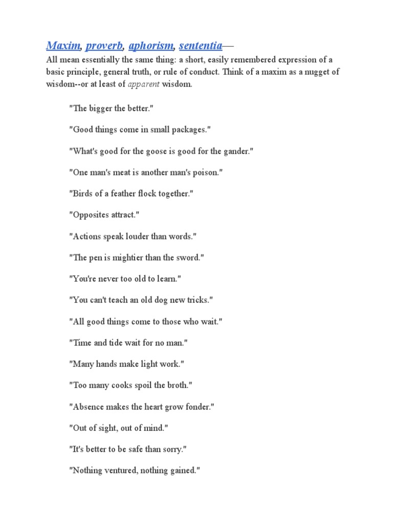 Maxim Proverb Aphorism Sententia | PDF