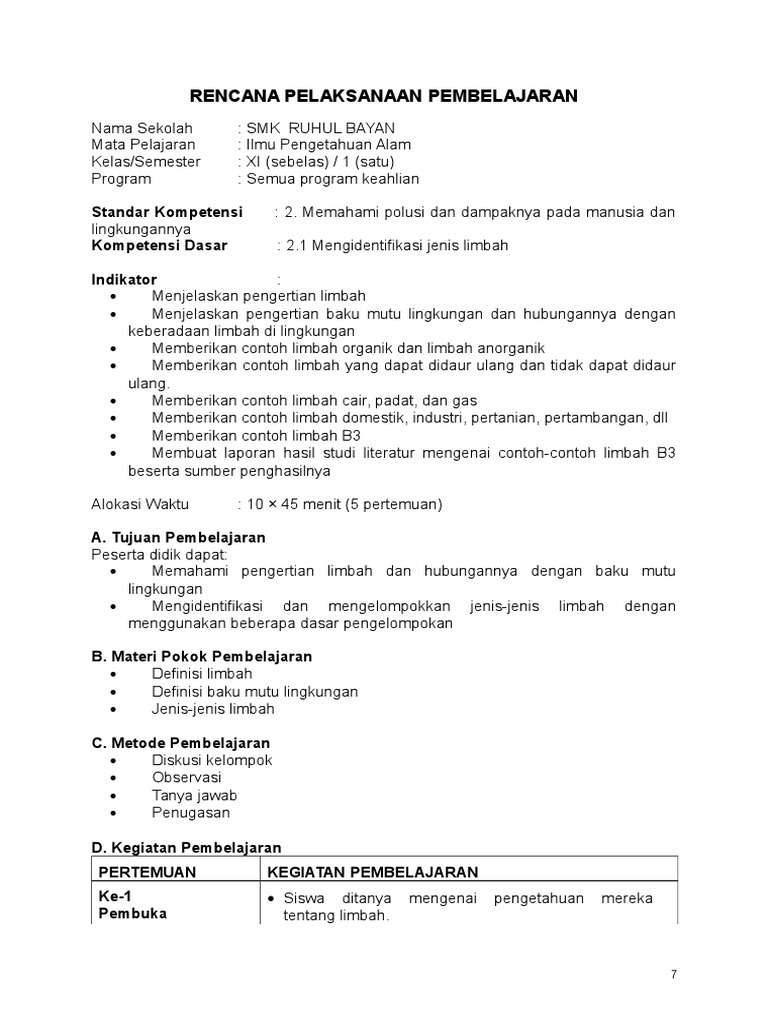 RPP IPA SMK Kelas XI | PDF