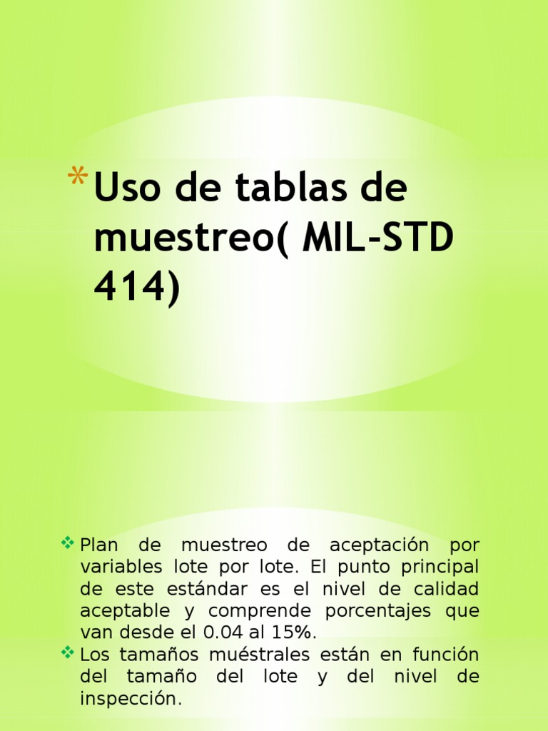 Uso de Tablas de Muestreo MIL-STD 414 | PDF | Muestreo (Estadísticas) | Desviación Estándar