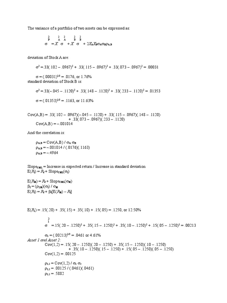 Portfolio Variance and Covariance Analysis | PDF