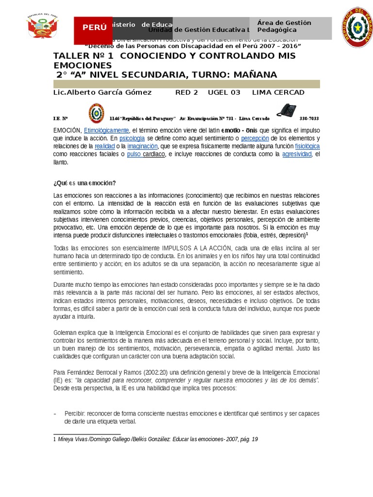Taller #1 Conociendo y Controlando Mis Emociones | PDF | Inteligencia ...