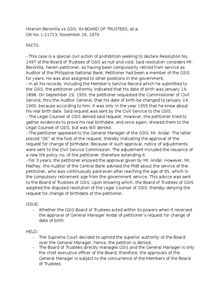 Hilarion Beronilla Vs GSIS | PDF | Government | Justice