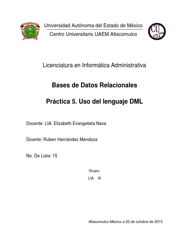 Práctica 5. Uso Del Lenguaje DML | PDF | SQL | Gestión de datos