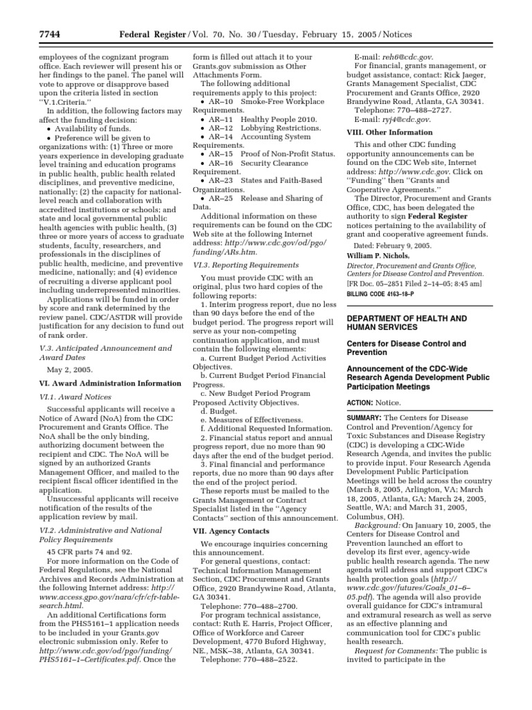 Notice: Grants and Cooperative Agreements Availability, Etc.: CDC-wide Research Agenda ...