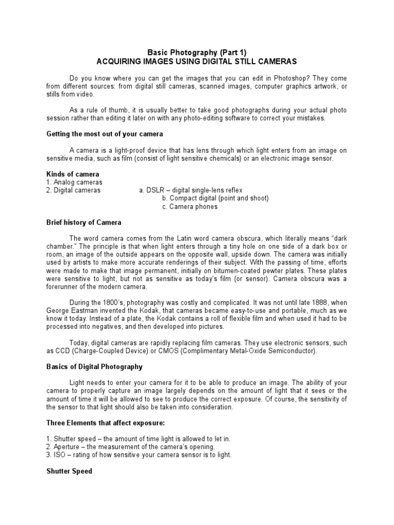 Basic Photography | PDF | Shutter Speed | Camera