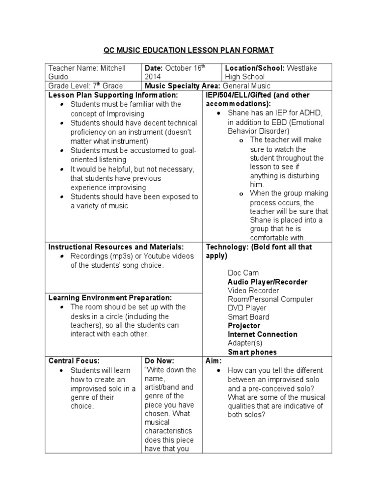 Lesson Plan #1 | PDF | Educational Assessment | Individualized ...